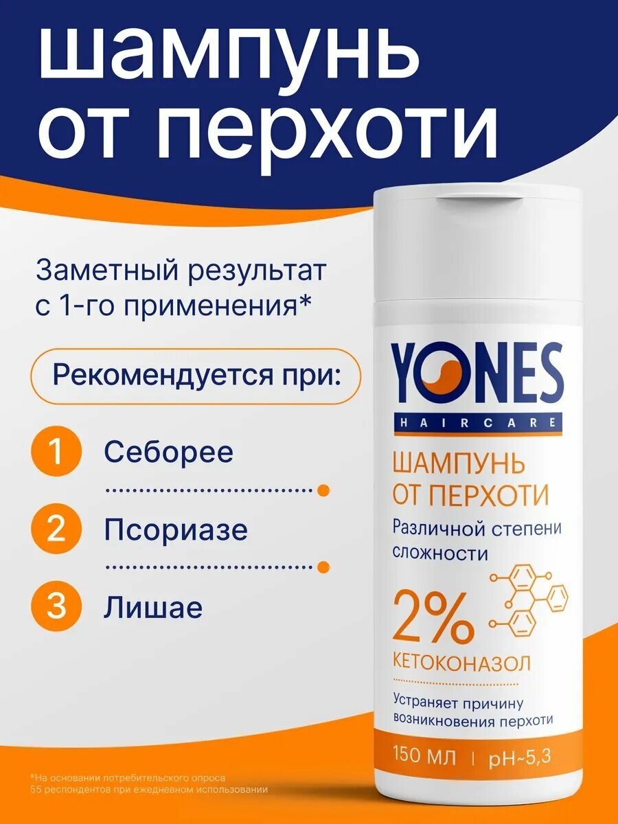Обзор: Шампунь YONES с кетоконазолом 2% от перхоти, для всех типов волос, 150мл — oowa.ru